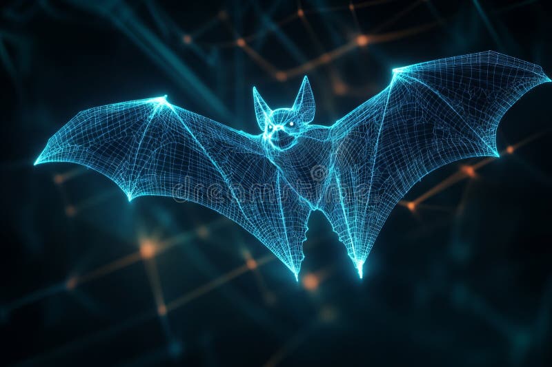 Wireframe Bat in Flight, Glowing Blue. Stock Photo - Image of wireframe ...
