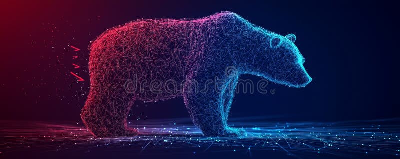Wireframe Bear Illustration with Neon Digital Effects in a Dark ...