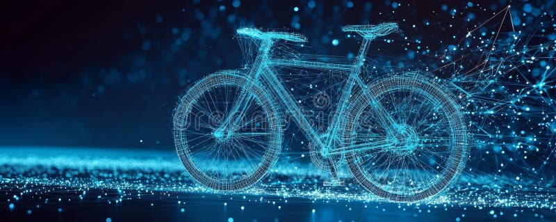 Wireframe Bicycle Illustration with Digital Elements and Futuristic ...
