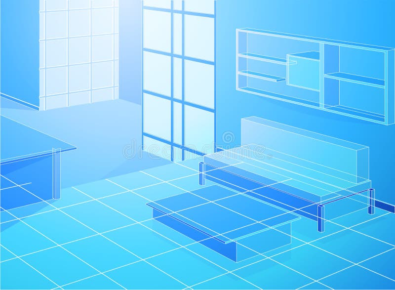 Wireframe blue living room stock illustration. Illustration of life ...