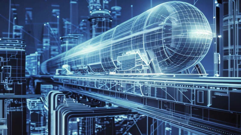 A Wireframe Blueprint of a Futuristic Transportation System with a ...