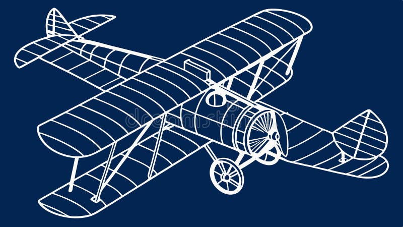 A Wireframe Blueprint Illustration of a Biplane Airplane, Vector Design ...