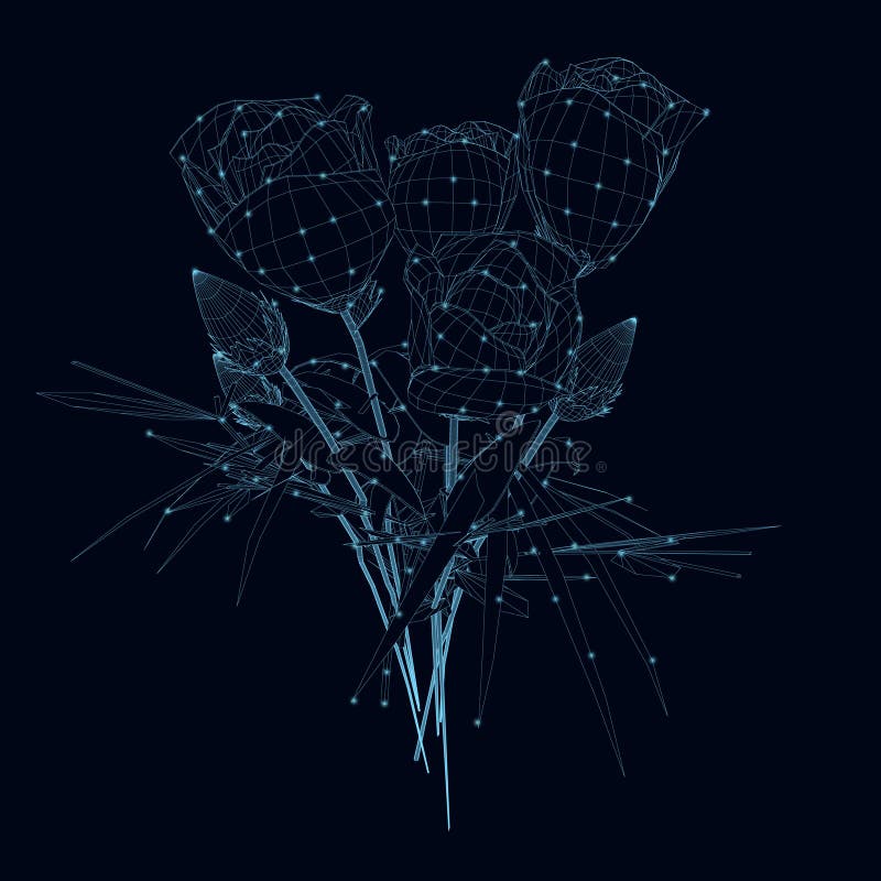 Rose Wireframe Isolated on White Background. 3D Stock Vector ...