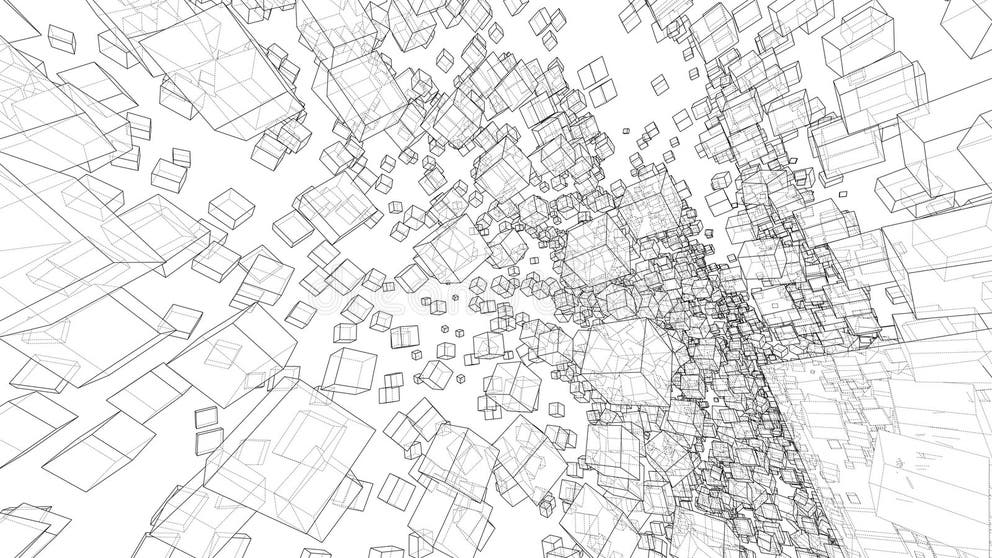 Wireframe Boxes. Sketch Style Stock Vector - Illustration of cube ...