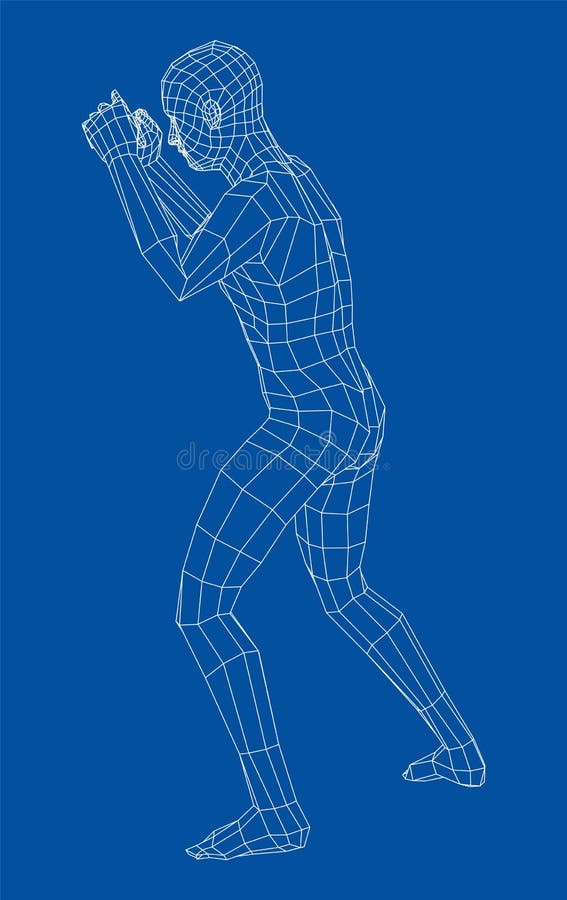 Wireframe Boxing Man. 3d Illustration Stock Illustration - Illustration ...