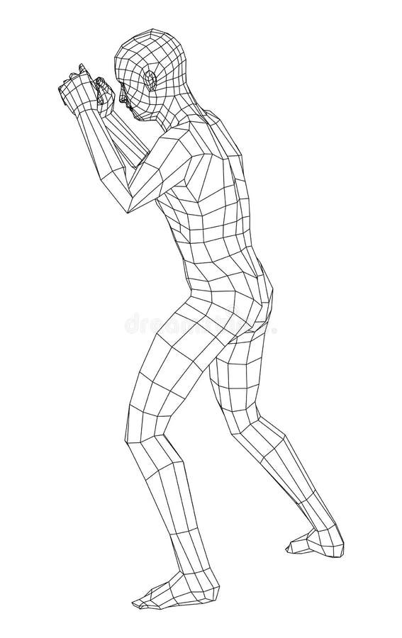 Wireframe Boxing Man. 3d Illustration Stock Illustration - Illustration ...