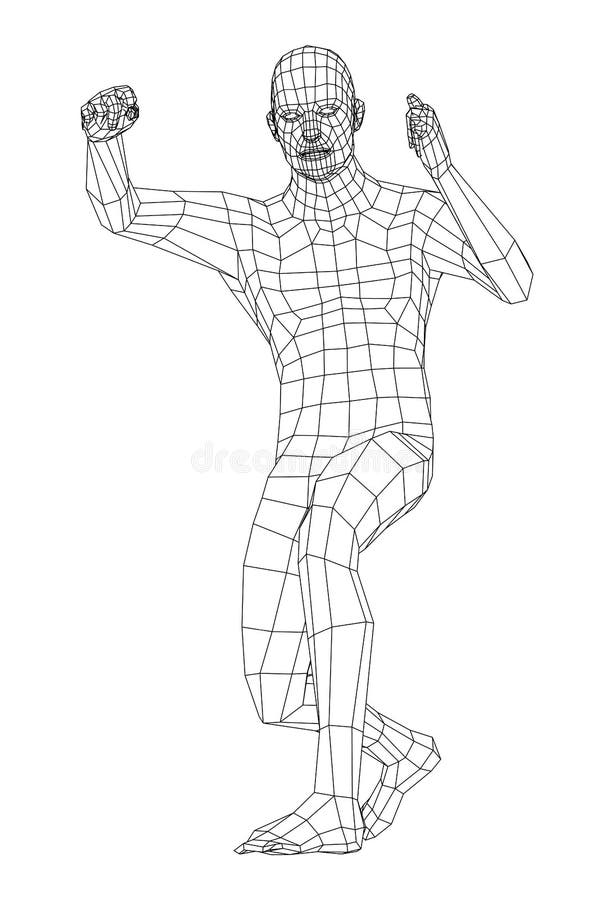 Wireframe Boxing Man. 3d Illustration Stock Illustration - Illustration ...