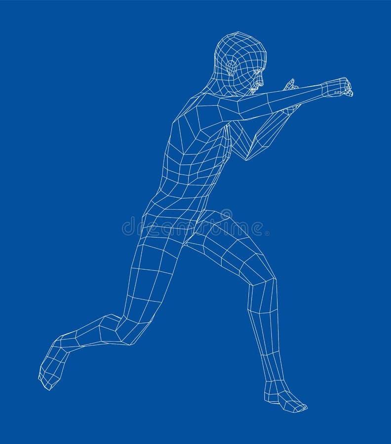 Wireframe Boxing Man. 3d Illustration Stock Illustration - Illustration ...