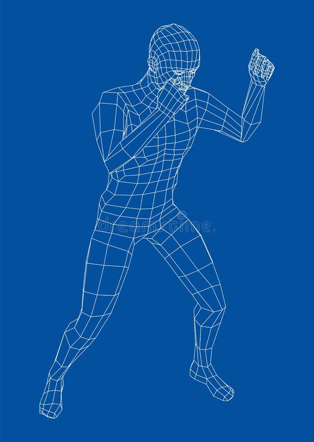 Wireframe Boxing Man. 3d Illustration Stock Illustration - Illustration ...