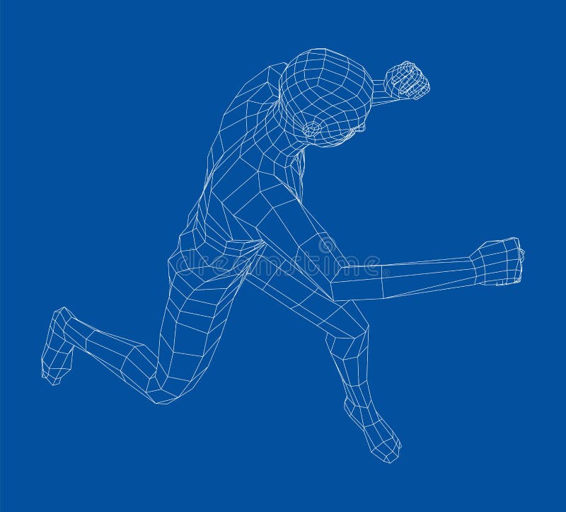 Wireframe Boxing Man. 3d Illustration Stock Illustration - Illustration ...