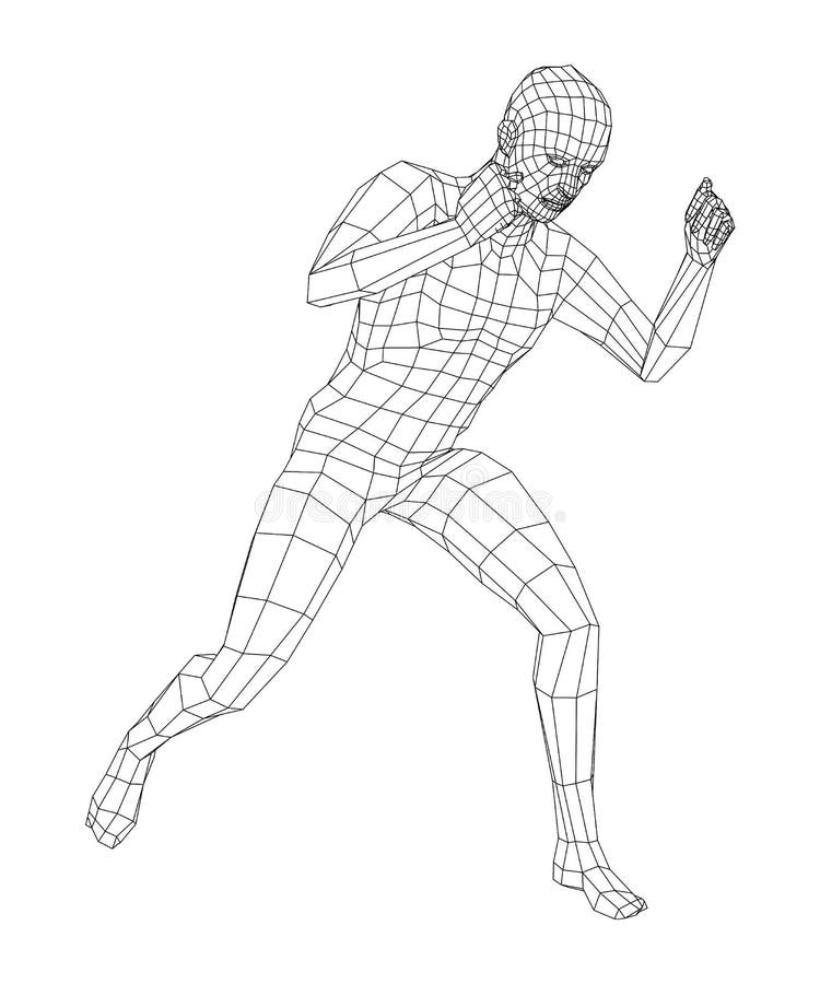 Wireframe Boxing Man. 3d Illustration Stock Illustration - Illustration ...
