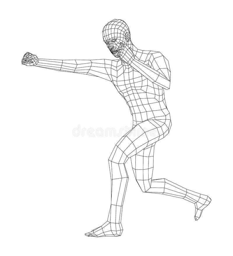Wireframe Boxing Man. Vector Stock Vector - Illustration of technology ...