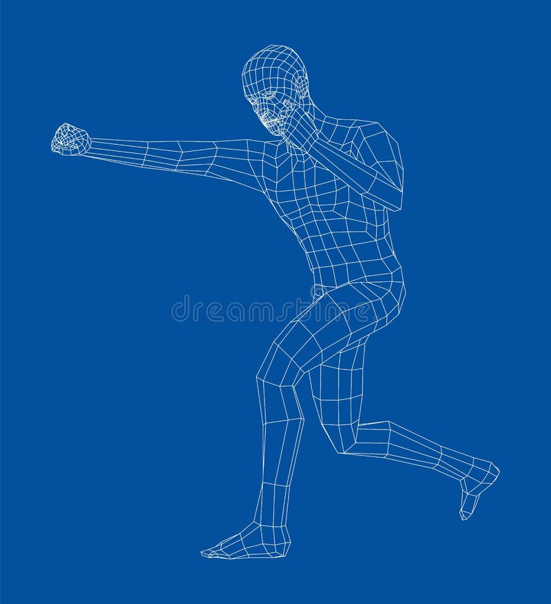 Wireframe Boxing Man. Vector Stock Vector - Illustration of abstract ...