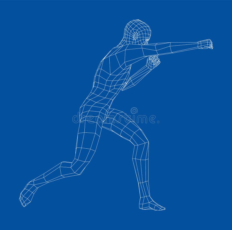 Wireframe Boxing Man. Vector Stock Vector - Illustration of fitness ...