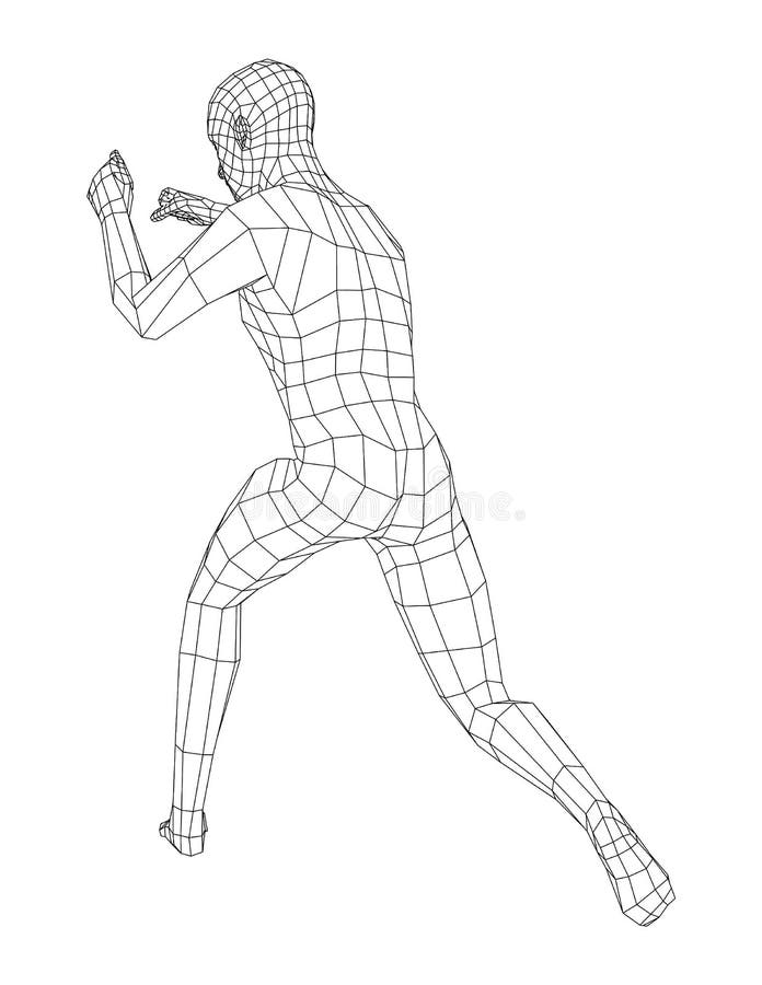 Wireframe Boxing Man. Vector Stock Vector - Illustration of pose ...