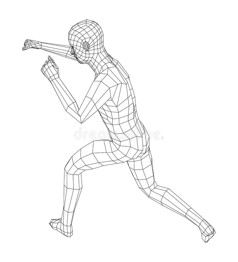 Wireframe Boxing Man. Vector Stock Vector - Illustration of muscle ...