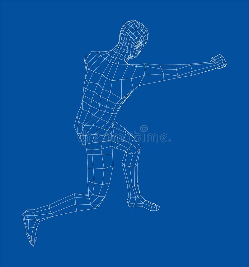 Wireframe Boxing Man. Vector Stock Vector - Illustration of fitness ...