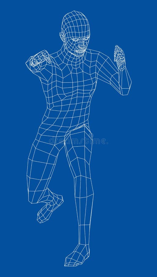 Wireframe Boxing Man. Vector Stock Vector - Illustration of fighter ...