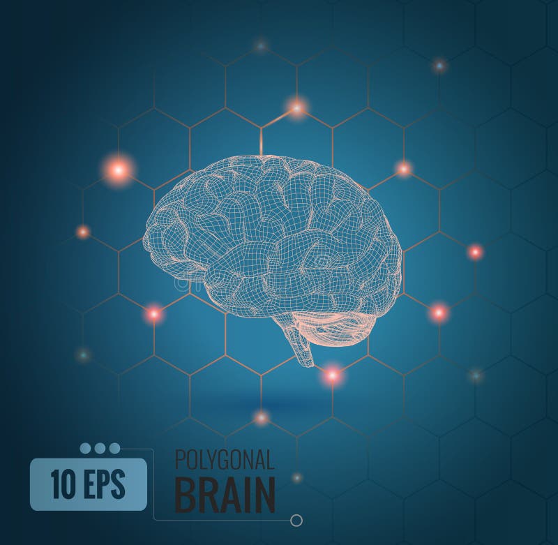 3D Wireframe Brain Illustration on Green Graphic Layout Stock Vector ...