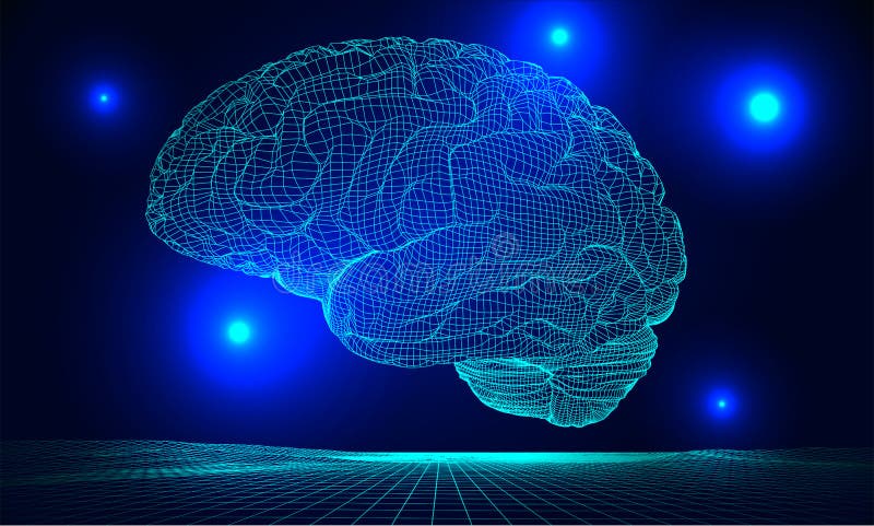 3D Wireframe Brain Illustration on Blue Graphic Layout Stock Vector ...