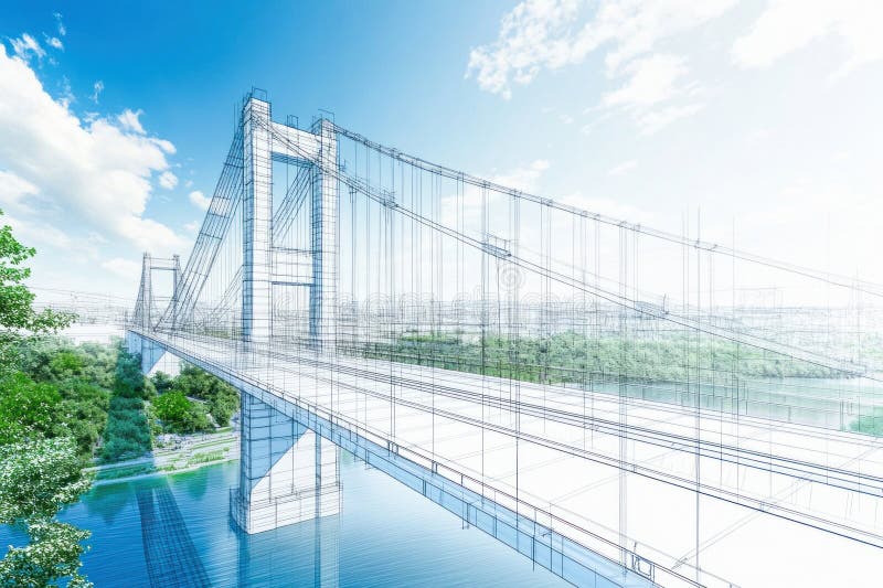 Wireframe Bridge Design Extending Over River in the Daytime Stock Image ...