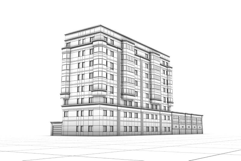 Wireframe Of Office Building Stock Illustration - Illustration of ...