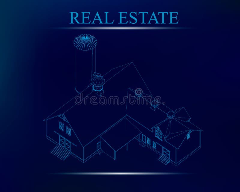 Wireframe of the Building of the Blue Lines on a Dark Background ...