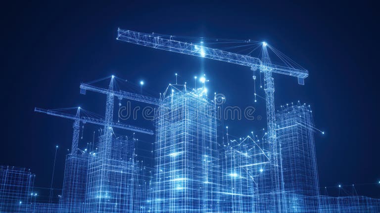 Wireframe of Building Construction Design. Digital Project Visualization Stock Illustration ...