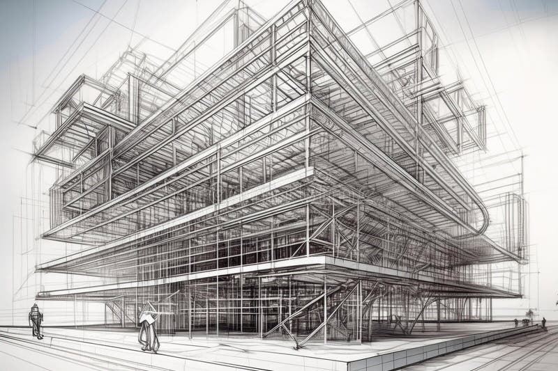 Wireframe of Building. Sketch Design Stock Illustration - Illustration ...