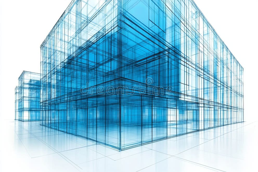 Wireframe Buildings in Blue Overlay Create a Modern Architectural ...