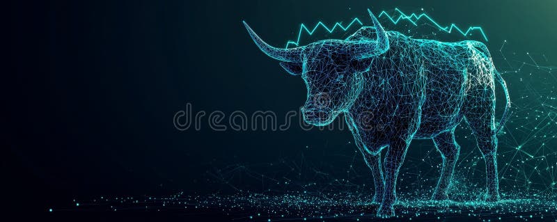 Wireframe Bull Illustration with Digital Effects Representing Strength ...