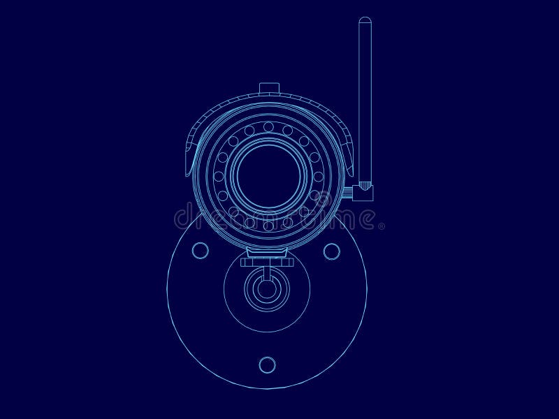 Digital Camera Wireframe with Black Lines Lens Isolated on White ...