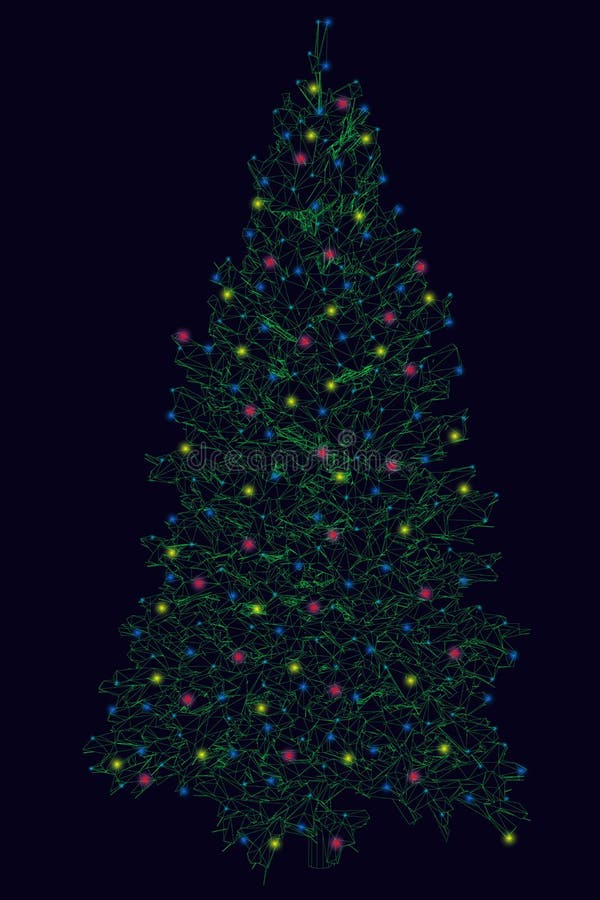 Wireframe of a Christmas Tree Made of Green Lines on a Dark Background ...