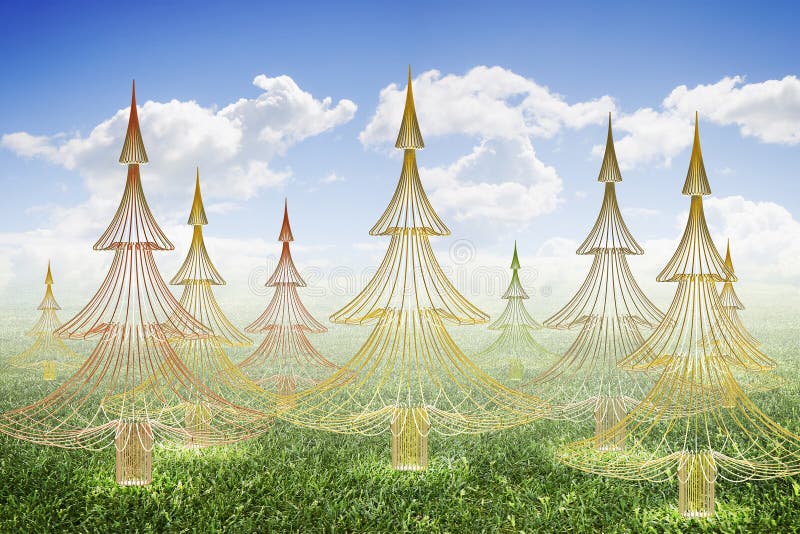 Wireframe Christmas Trees in an Imaginary Woodland Stock Image - Image ...