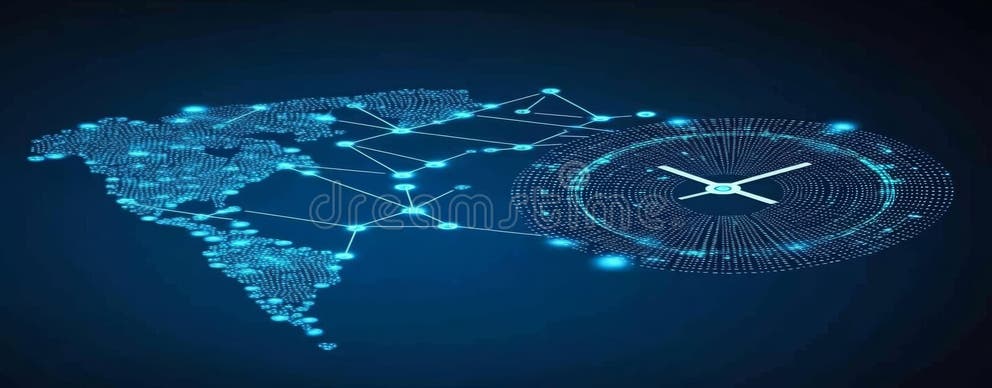 A Wireframe Clock Featuring Digital Components, with a Futuristic ...