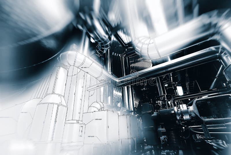 Wire-frame Computer Cad Design of Pipelines Modern Industrial Stock ...