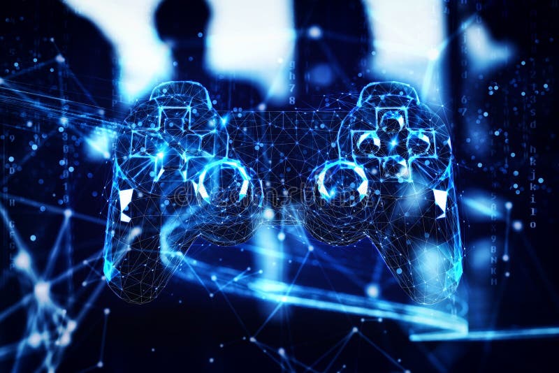 Wireframe Concept of a Video Game Joypad on Dark Blue Background. 3D ...