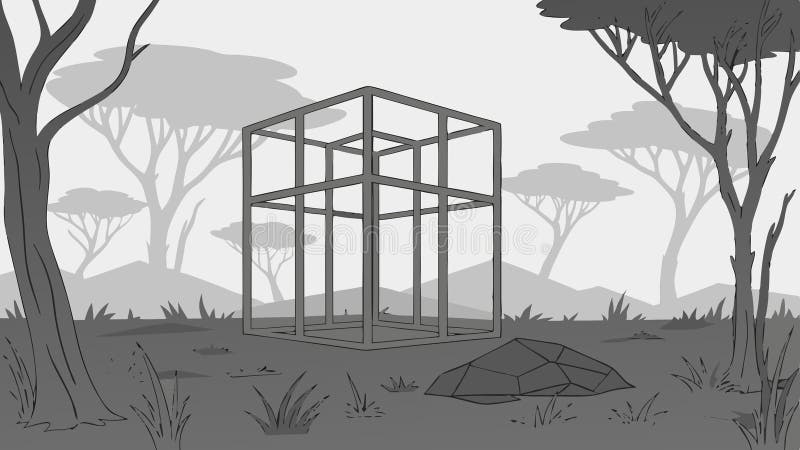 Wireframe Cube in Forest, Conceptual Nature, Vector Design Generative ...