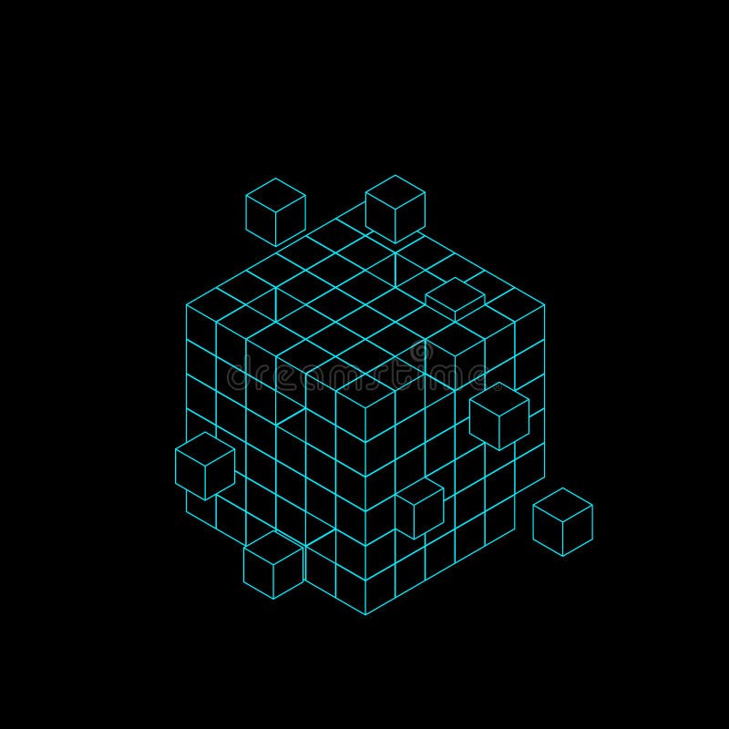Wireframe Cube from Small Cubes. Big Data Concept Stock Vector ...