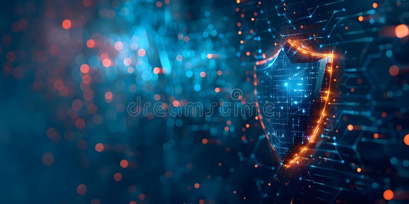 Wireframe of Cybersecurity Shield: Data Protection and Privacy. Concept ...