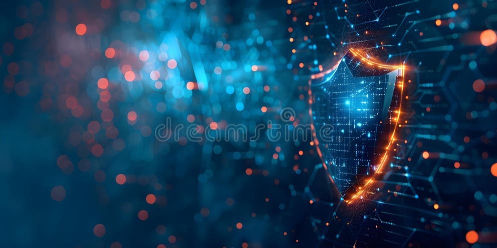 Wireframe of Cybersecurity Shield: Data Protection and Privacy. Concept ...