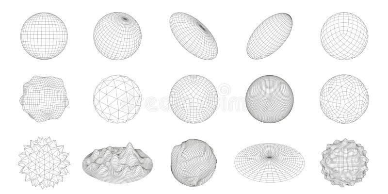 Wireframe 3D Circle Grid Shapes. Geometric Sphere Mesh, Abstract Round ...