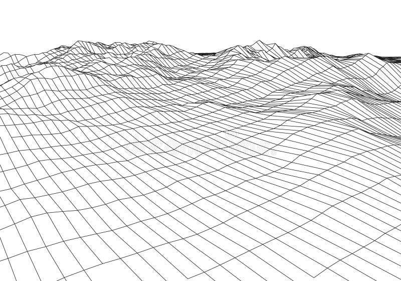 Wireframe 3D Landscape Mountains. Futuristic 3D Cartography. Wireframe ...
