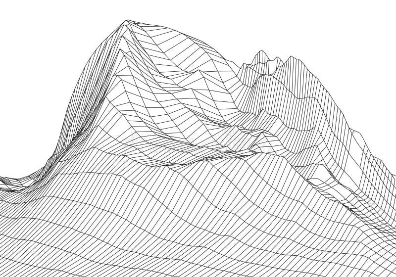 Wireframe 3D Landscape Mountains. Futuristic 3D Cartography. Wireframe ...
