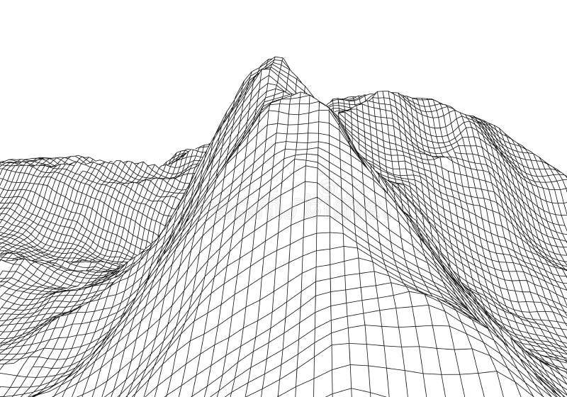 Wireframe 3D Landscape Mountains. Futuristic 3D Cartography. Wireframe ...