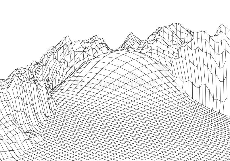 Wireframe 3D Landscape Mountains. Futuristic 3D Cartography. Wireframe ...