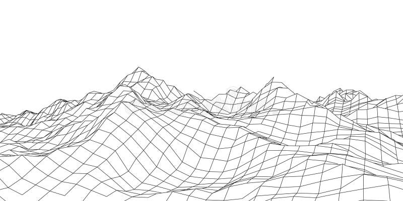 Wireframe 3D Landscape Mountains. Futuristic 3D Cartography. Wireframe ...