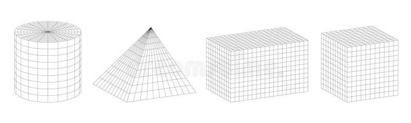 Wireframe 3d Line Mesh of Geometric Shape Cylinder, Pyramid ...
