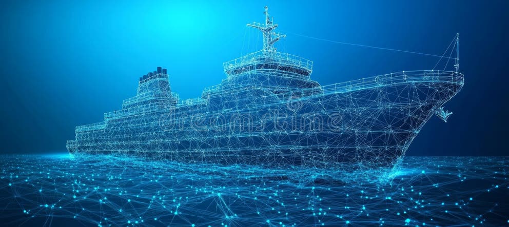 Wireframe 3D Model of a Cargo Ship Sailing in the Sea Representing ...