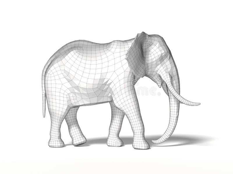 A Wireframe 3D Model of an Elephant Stock Illustration - Illustration ...